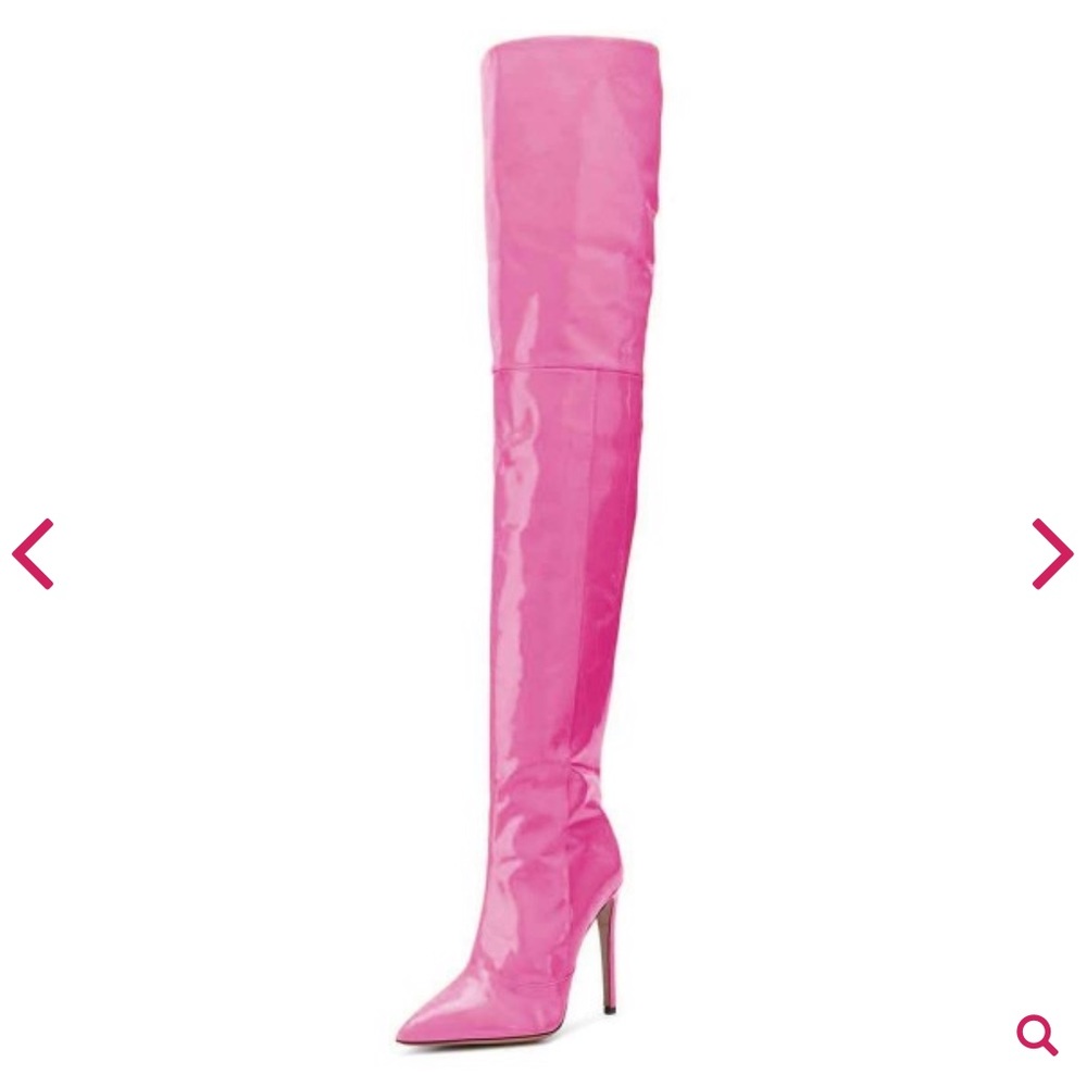 Hot Pink Patent Leather Thigh High Heel Boots - Gem